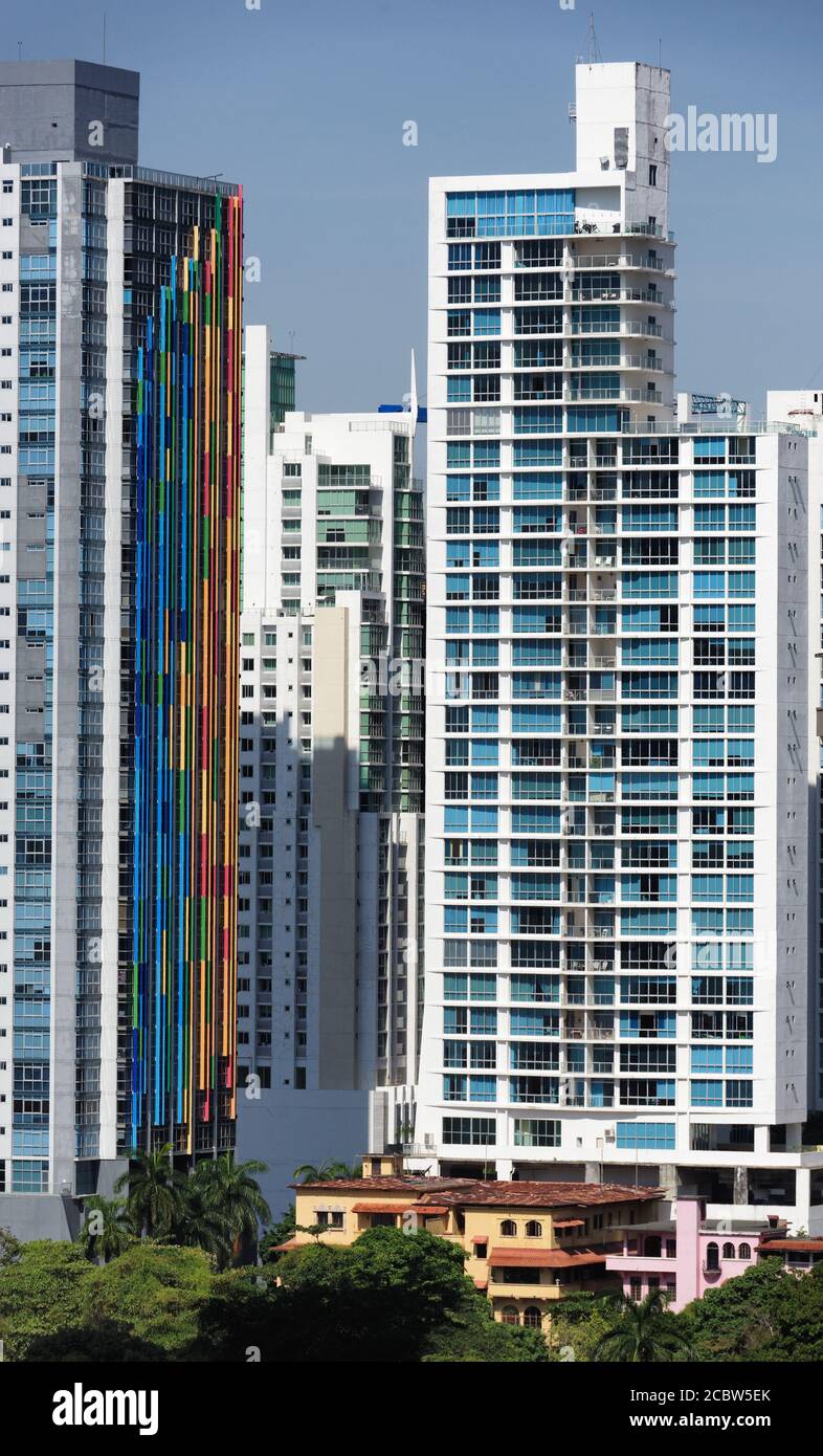 Tall apartment buildings adorn the modern coastal belt of Panama City ...