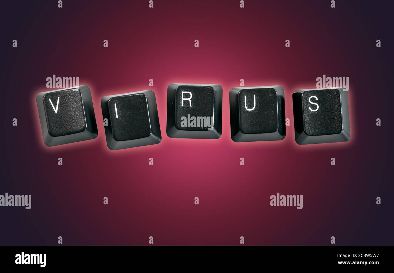 Computer keyboard keys spelling Virus on a dark red background Stock ...