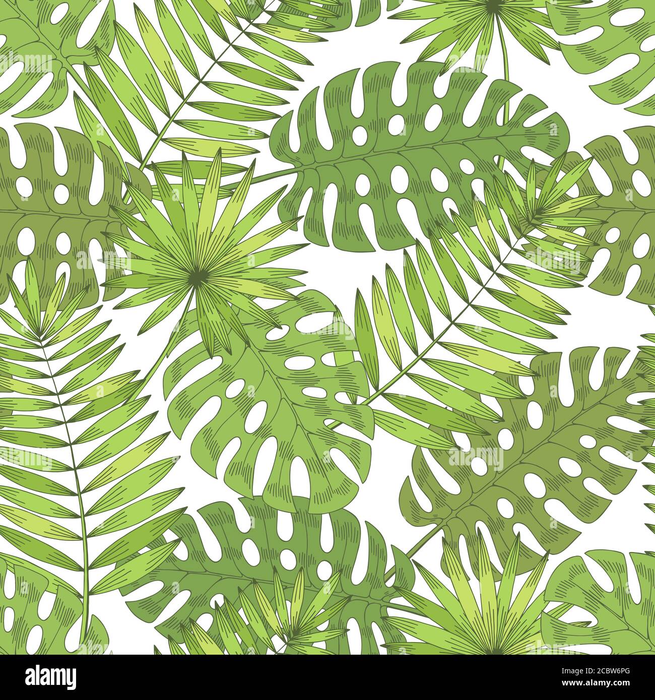 Palm leaf graphic green color seamless pattern background sketch ...