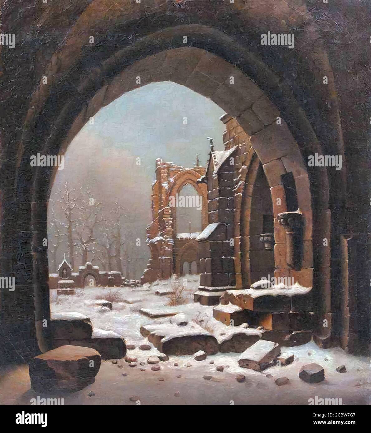 Steuerwaldt Wilhelm - Ruins of a Monastery in the Snow - German School ...