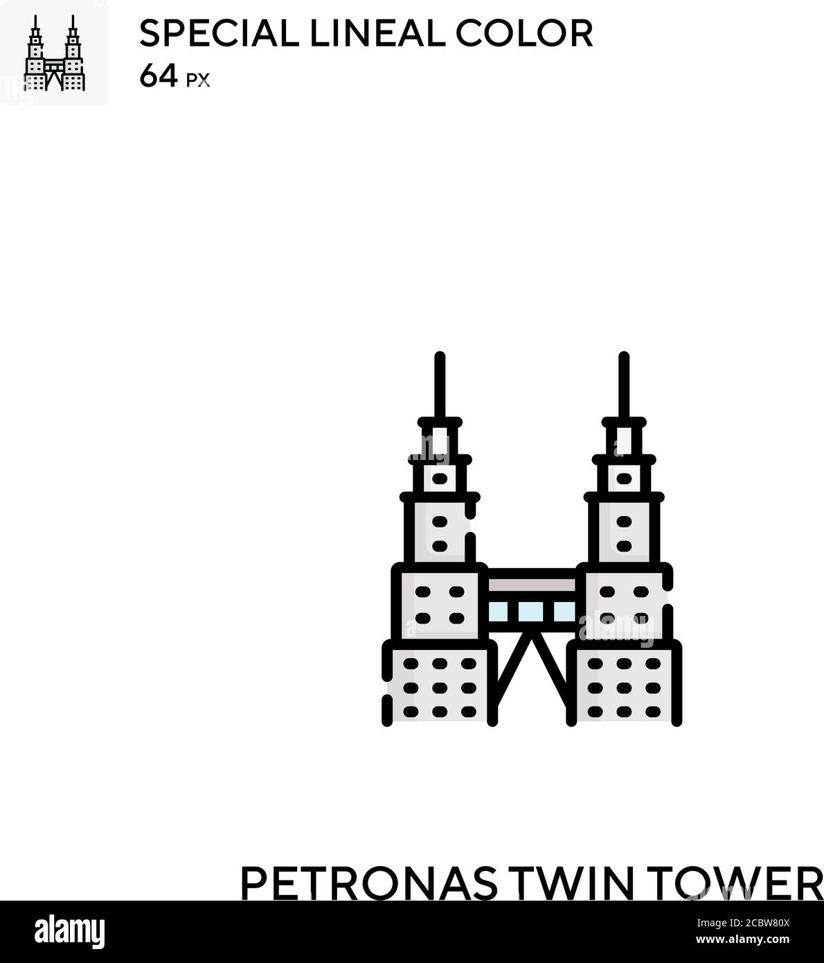 Petronas twin tower Special lineal color vector icon. Petronas twin ...