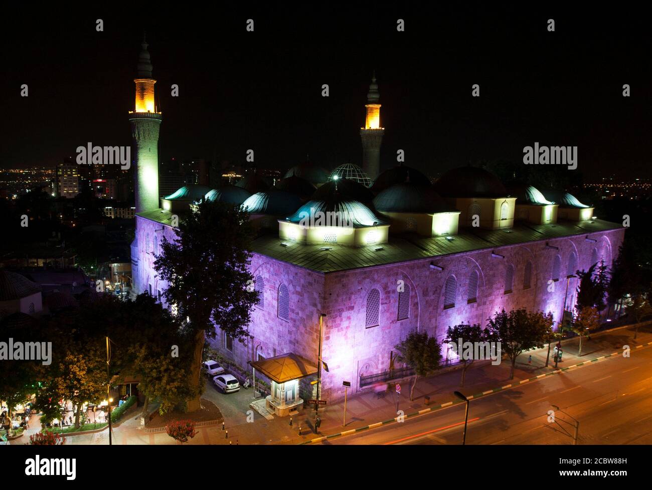 The beautiful Ulu Camii (Grand Mosque of Bursa) at nigh time in Bursa ...