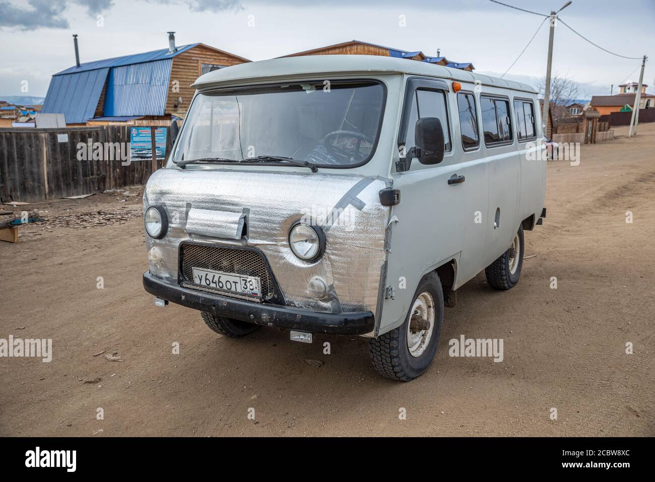 A UAZ 452 van on the streets of Khuzhir, Olkhon Island, on Lake Baikal ...