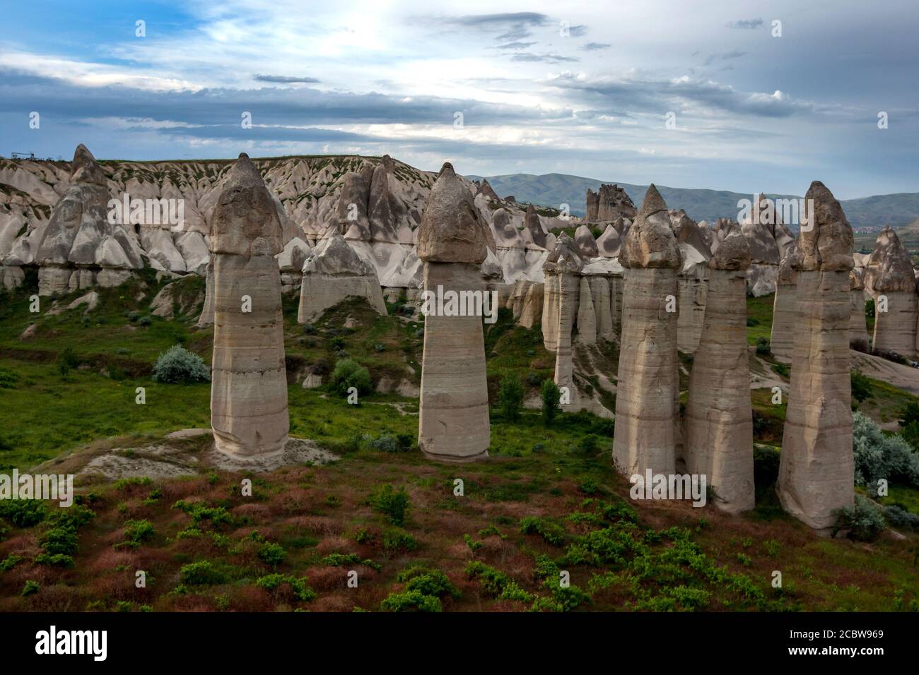 Volcanic rock formations known as fairy chimneys dominate the landscape ...