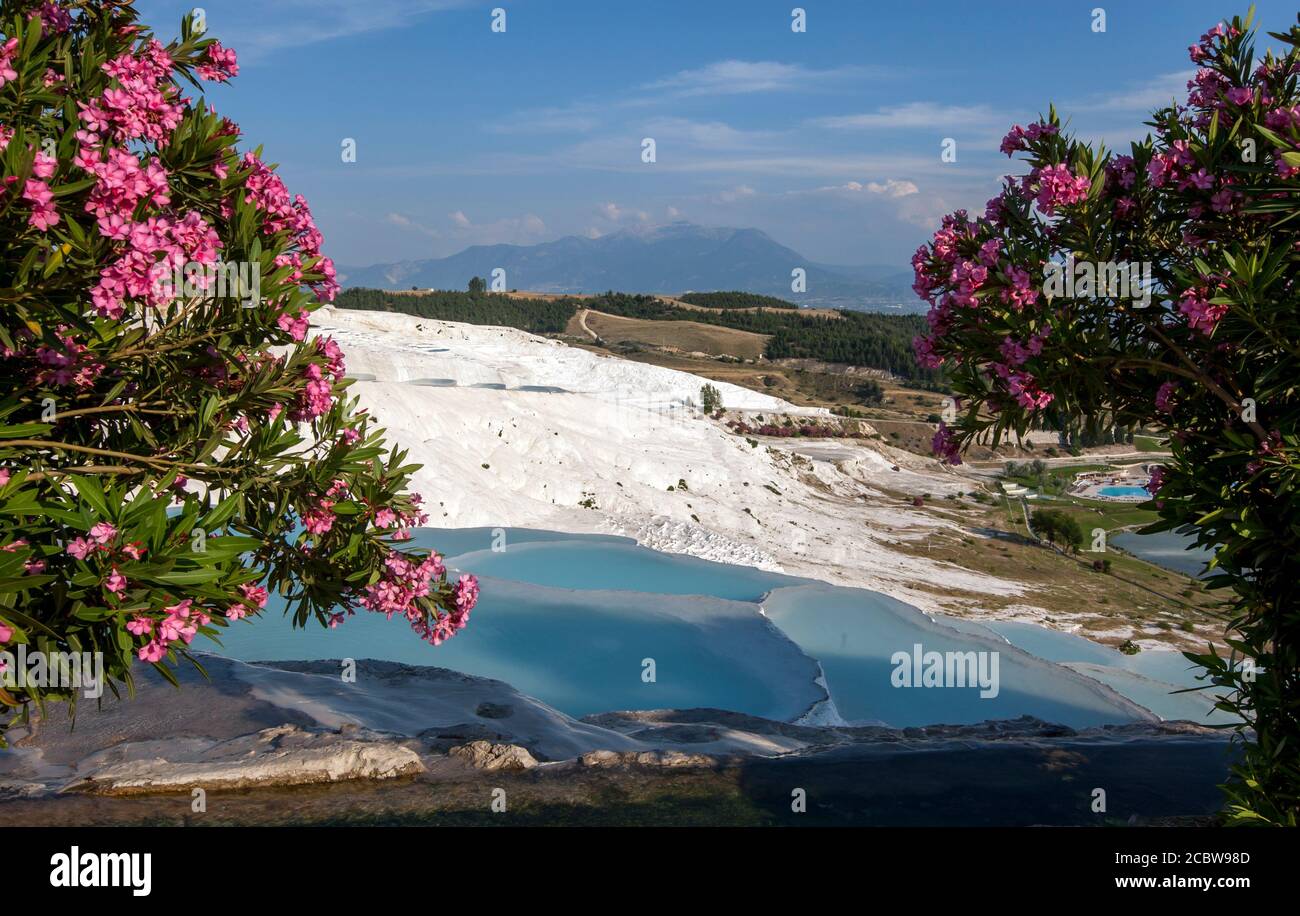 The travertines, otherwise known as Cotton Castle at Pamukkale in ...