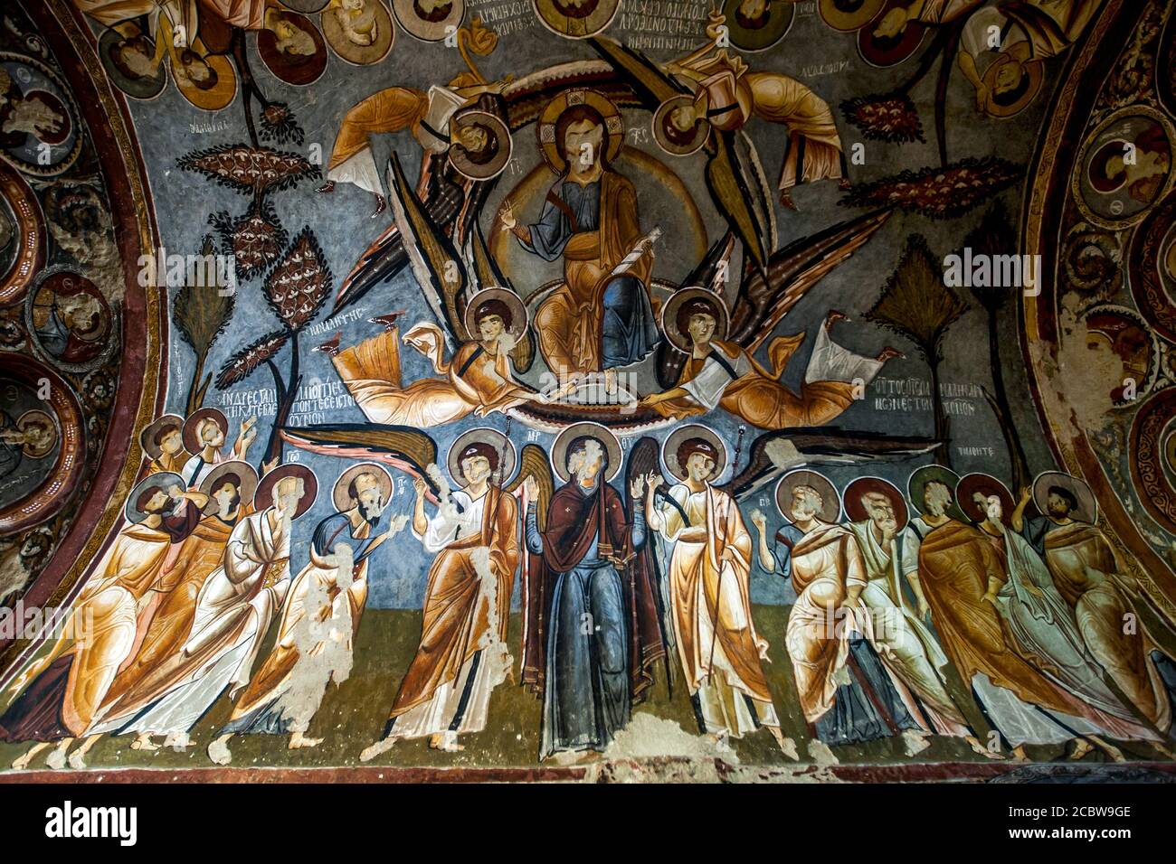 A beautiful fresco showing Christ with The Virgin and the Archangels at ...