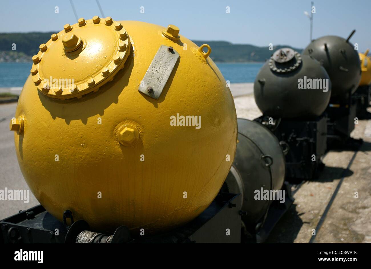 A sea mine produced for use during World War l on display at the ...
