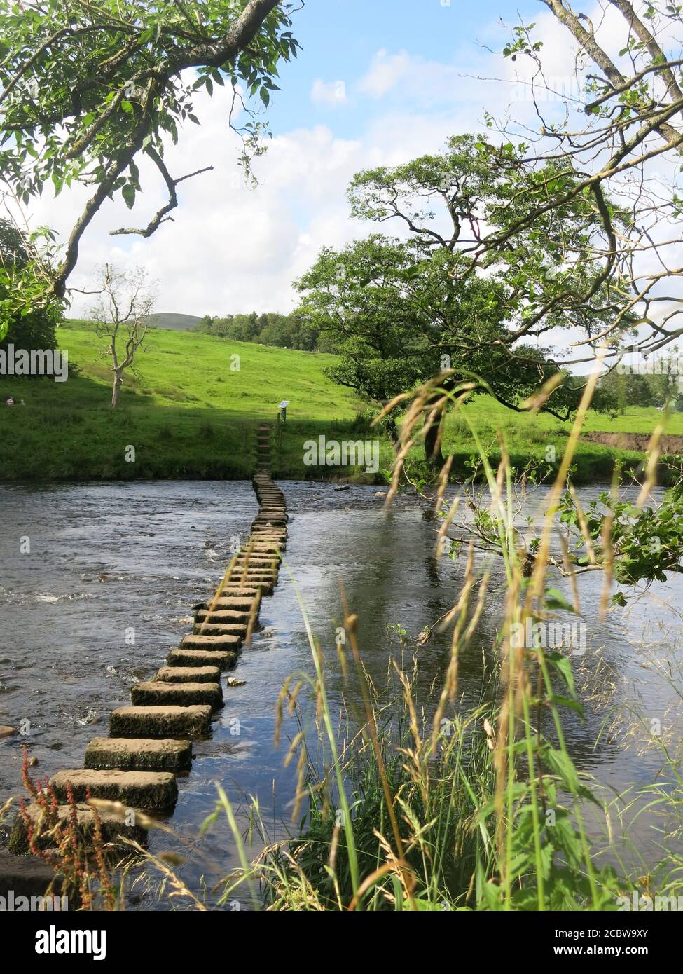 Stepping stones across the River Hodder at Whitewell in the Forest of ...