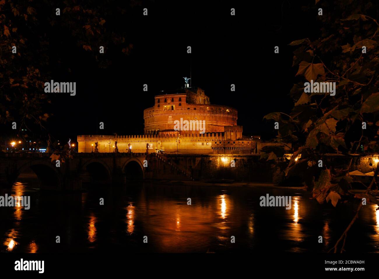 Night view of the famous national monument Castel San'Angelo (Holy Angel Castle) illuminated ...