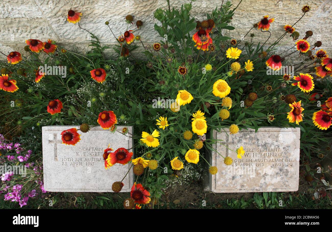 Gravestones of fallen Australian World War l soldiers in the Beach ...