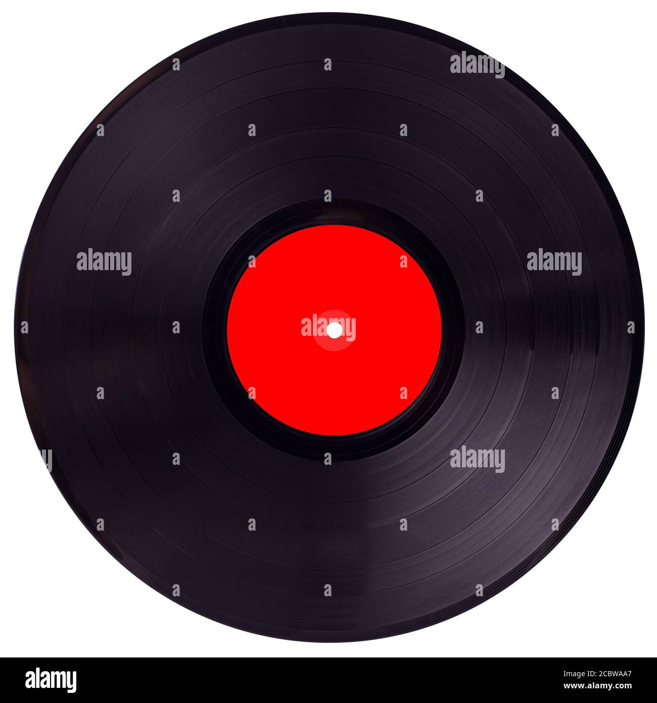 Vinyl record with red blank label isolated on white background Stock ...