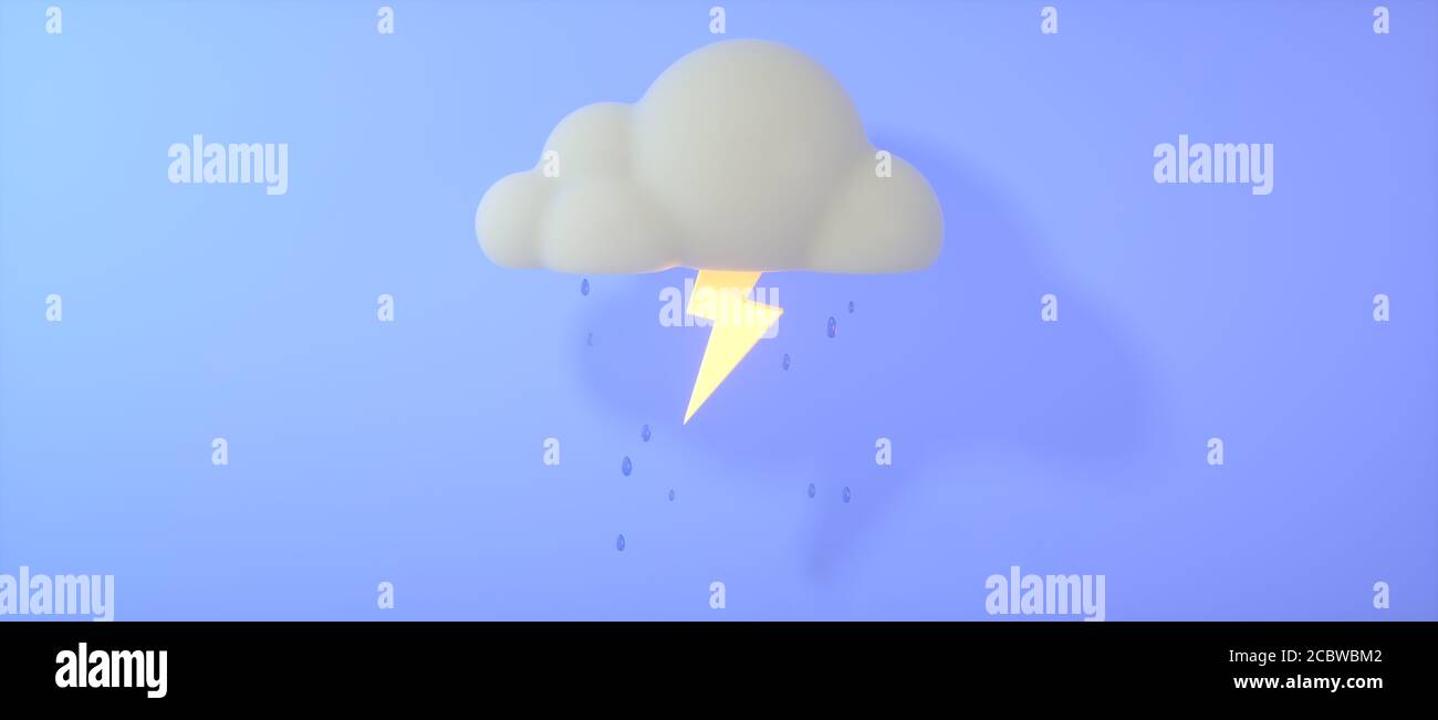 3D flying lightning bolt with cloud, Flash of lightning, on pastel blue ...