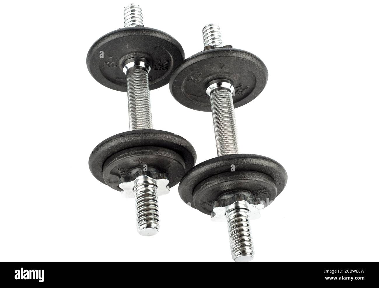 Top view. Two dumbbells collection isolated on white background. One ...