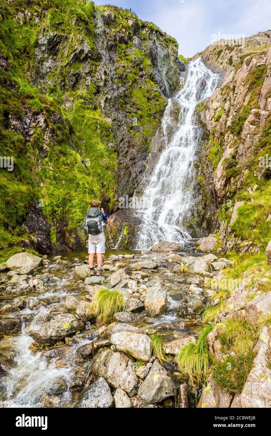 Cam Spout, a waterfall below Scafell, in the Upper Esk Valley, Lake ...