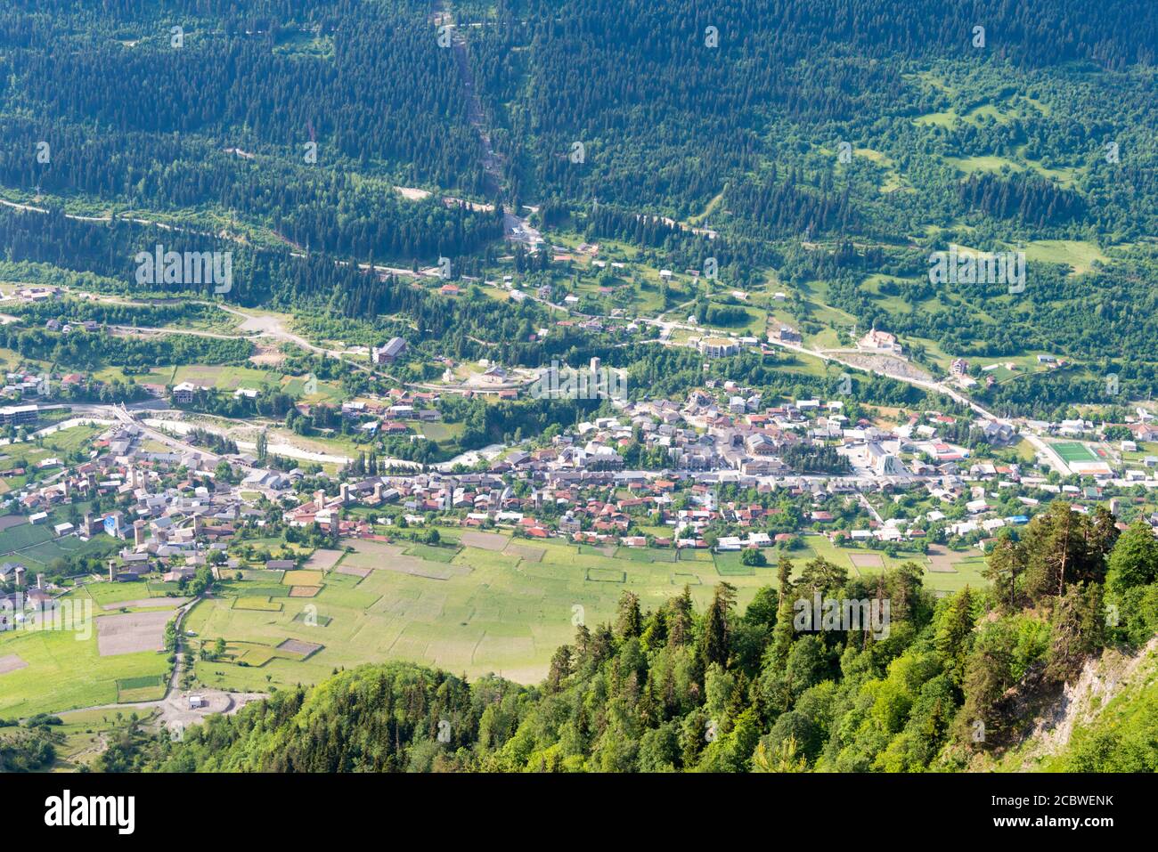 Mestia, Georgia - Mestia town. a famous landscape in Caucasus Mountains ...