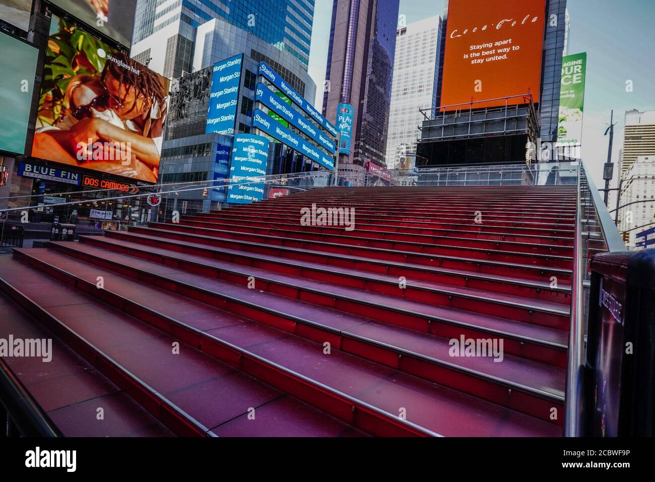 New York, USA. 22nd Mar, 2020. A View of Times Square red steps ...
