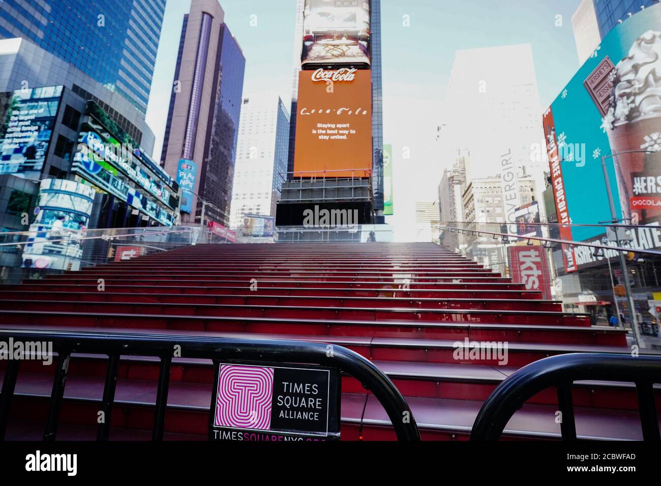 New York, USA. 22nd Mar, 2020. A View of Times Square red steps ...