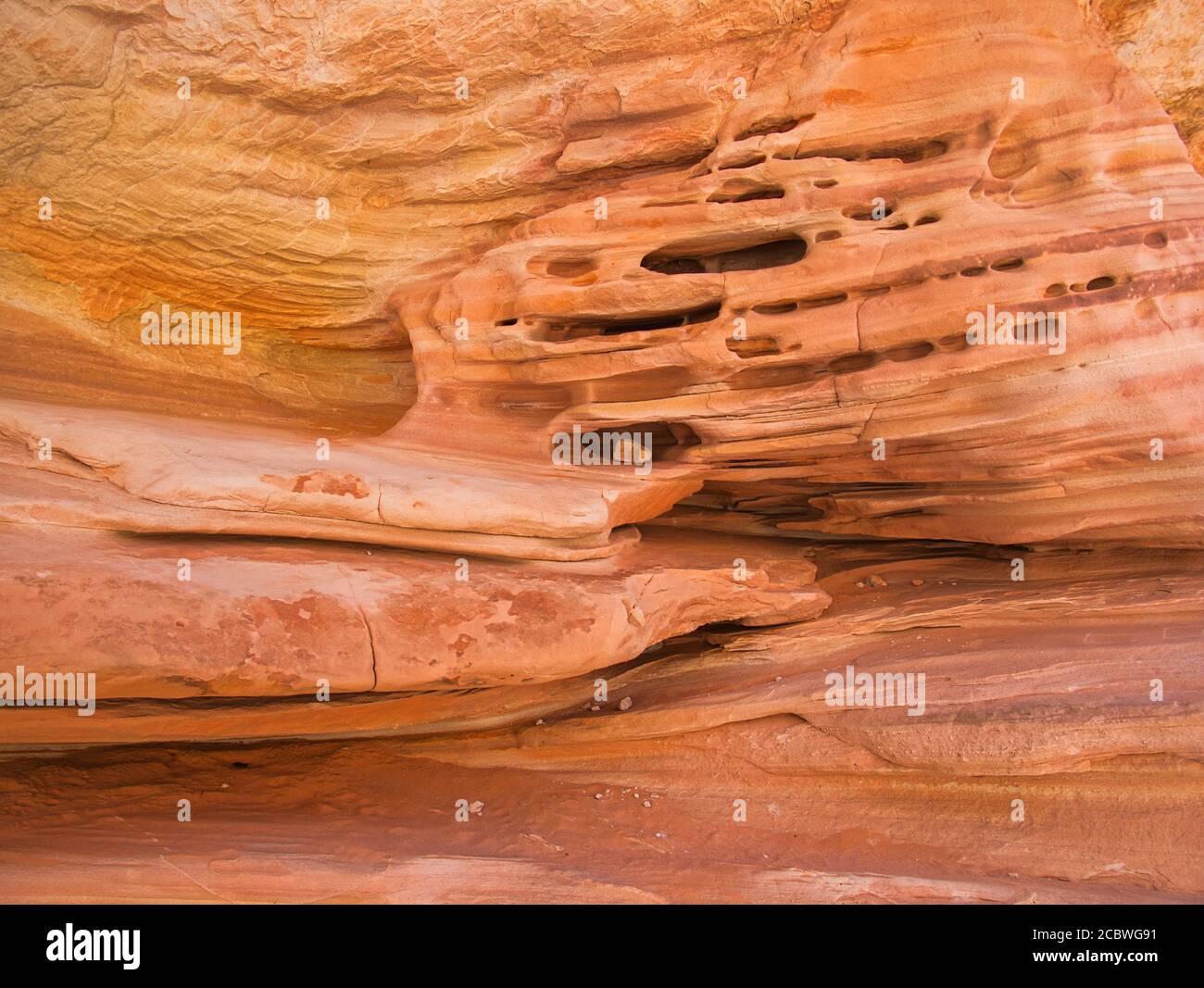 A gold-coloured rock face with very small caves and openings Stock ...