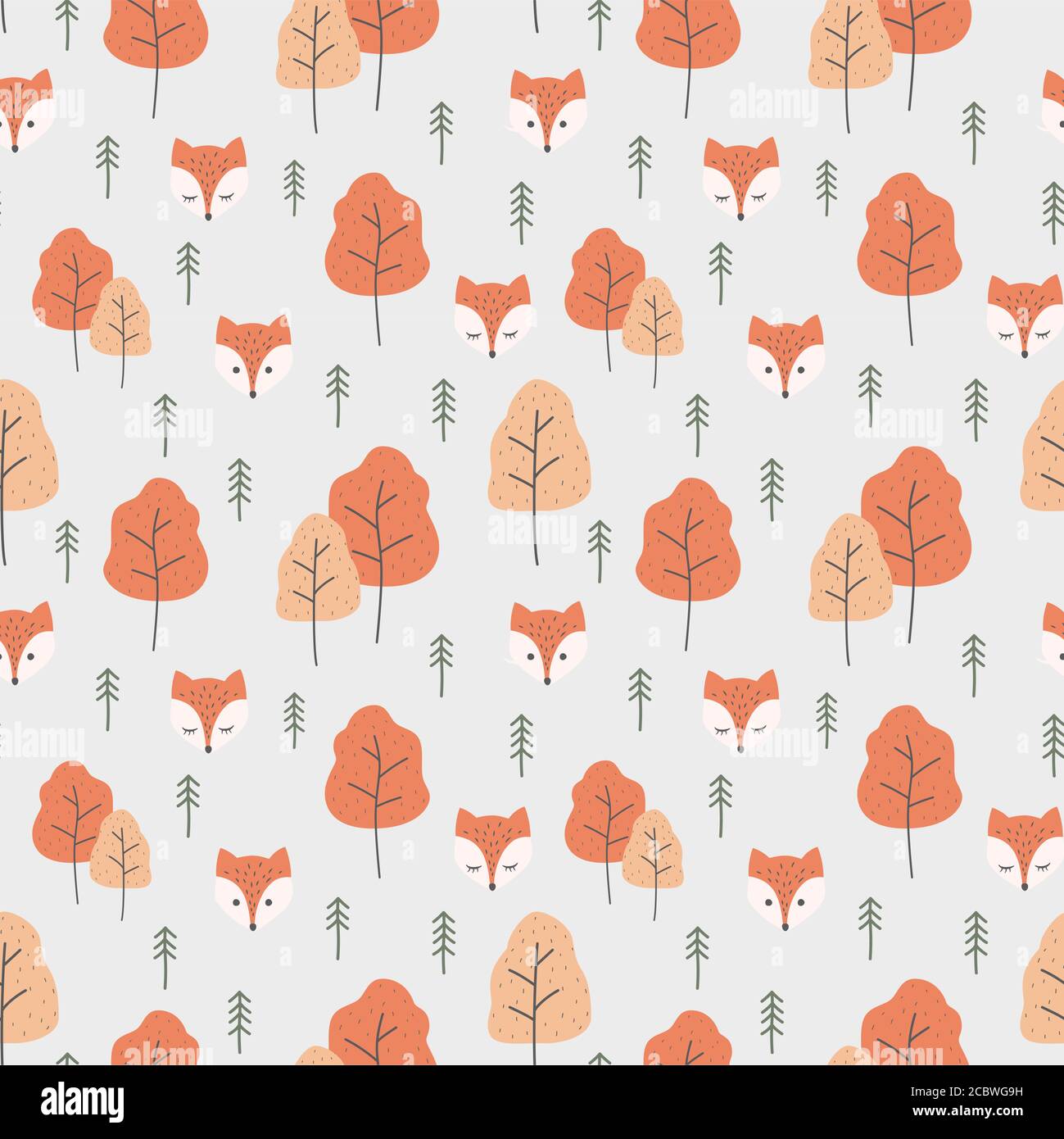 Red fox cartoon and forrest seamless pattern. Autumn pattern design ...