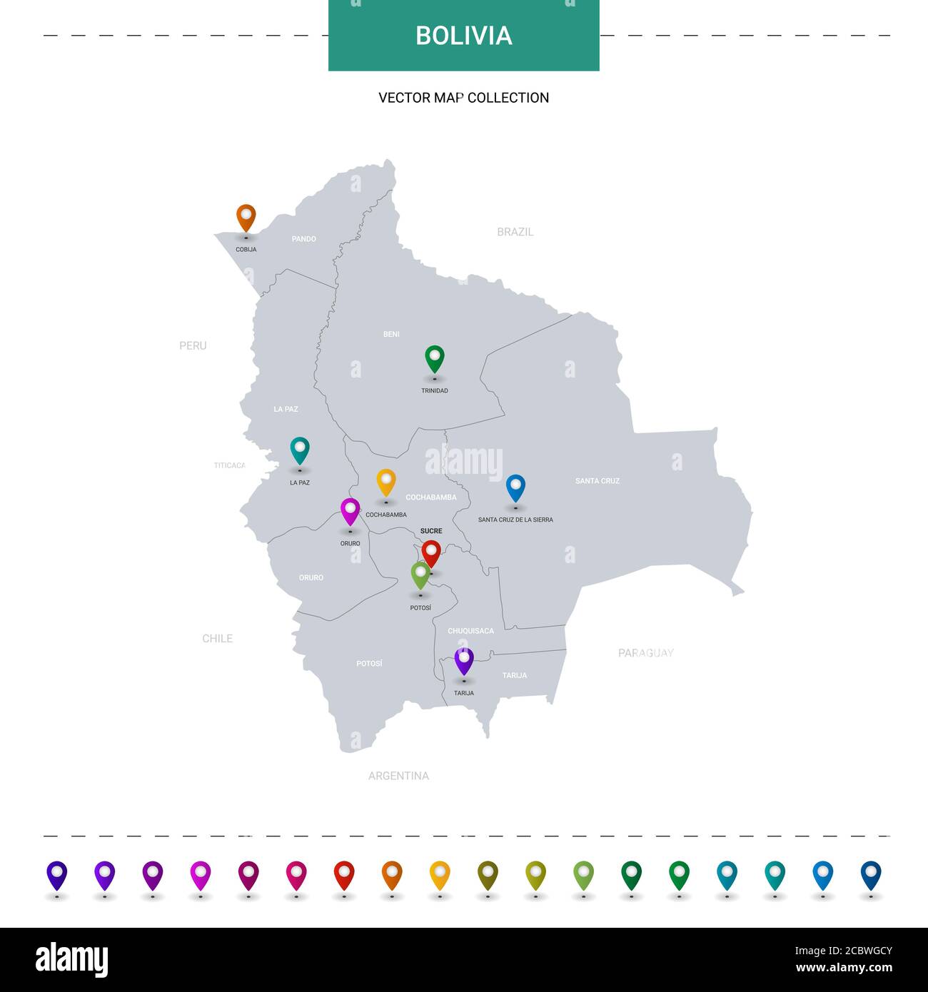 Bolivia map with location pointer marks. Infographic vector template ...