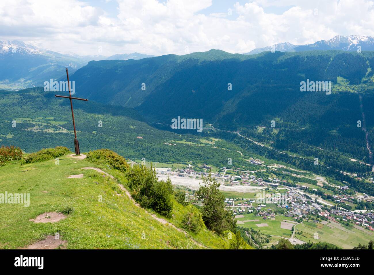 Mestia, Georgia - Mestia town. a famous landscape in Caucasus Mountains ...