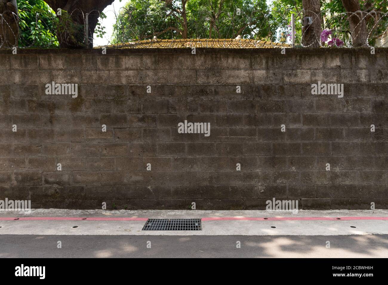 street wall background ,Industrial background, empty grunge urban street with warehouse brick ...