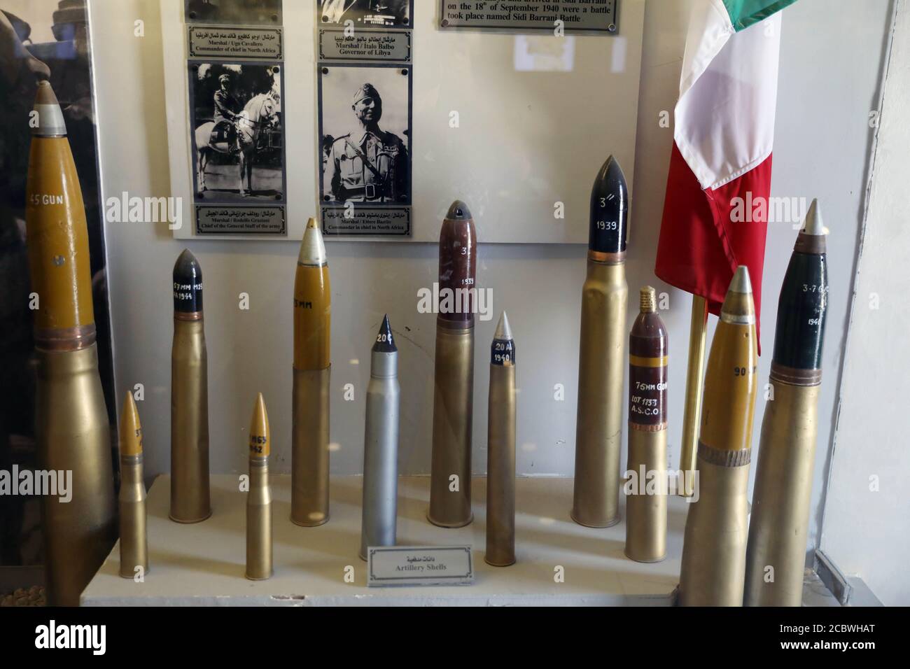 Alamein, Egypt. 10th Aug, 2020. Artillery shells are displayed in ...