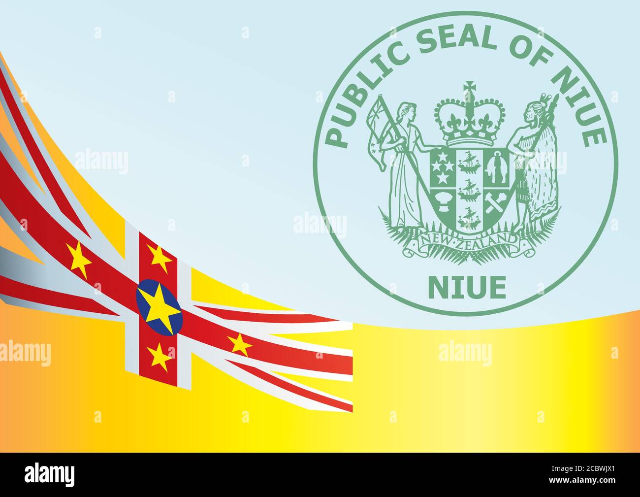 Flag of Niue, template for the award, an official document with the ...