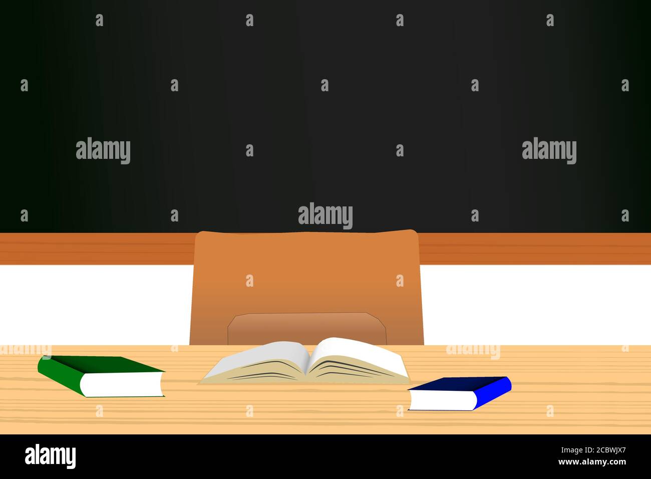 illustration of a realistic chalkboard and desk template for school ...