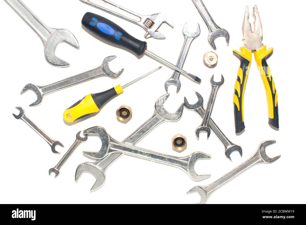 Brilliant keys and pliers on a white background Stock Photo - Alamy