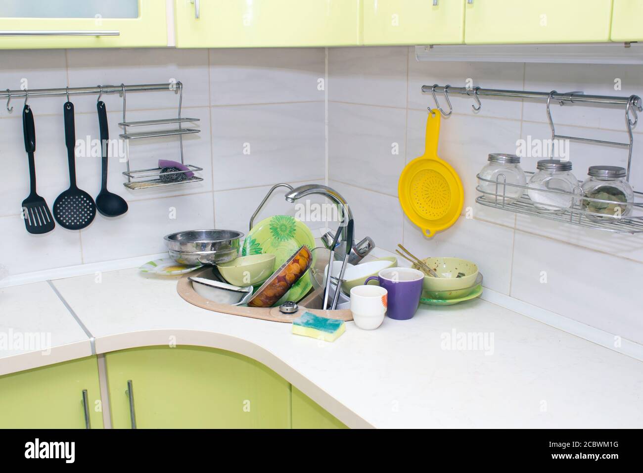 A bunch of dirty dishes in the kitchen Stock Photo - Alamy