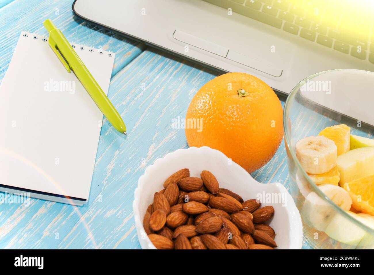 Workplace Desk with laptop, computer, notebook, pen, marker. Useful ...