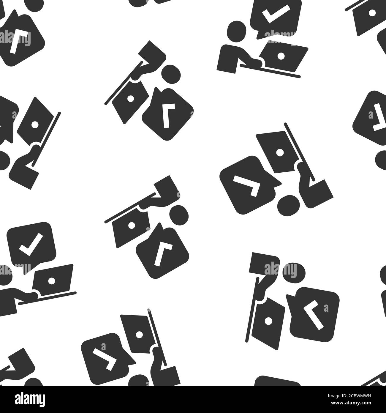People with laptop computer icon in flat style. Pc user check mark ...