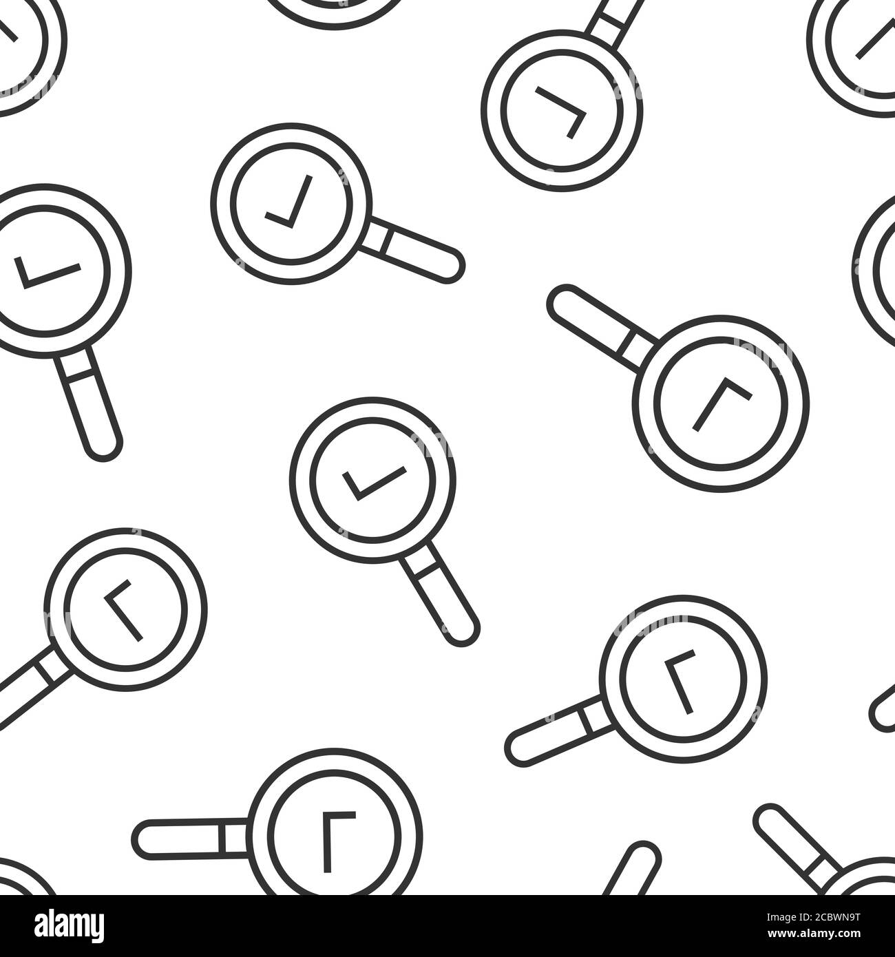 Check mark with magnifying glass icon in flat style. Loupe accept vector illustration on white ...