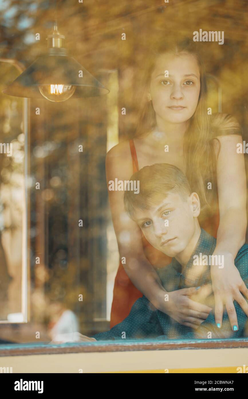 sad young couple in the train window Stock Photo - Alamy