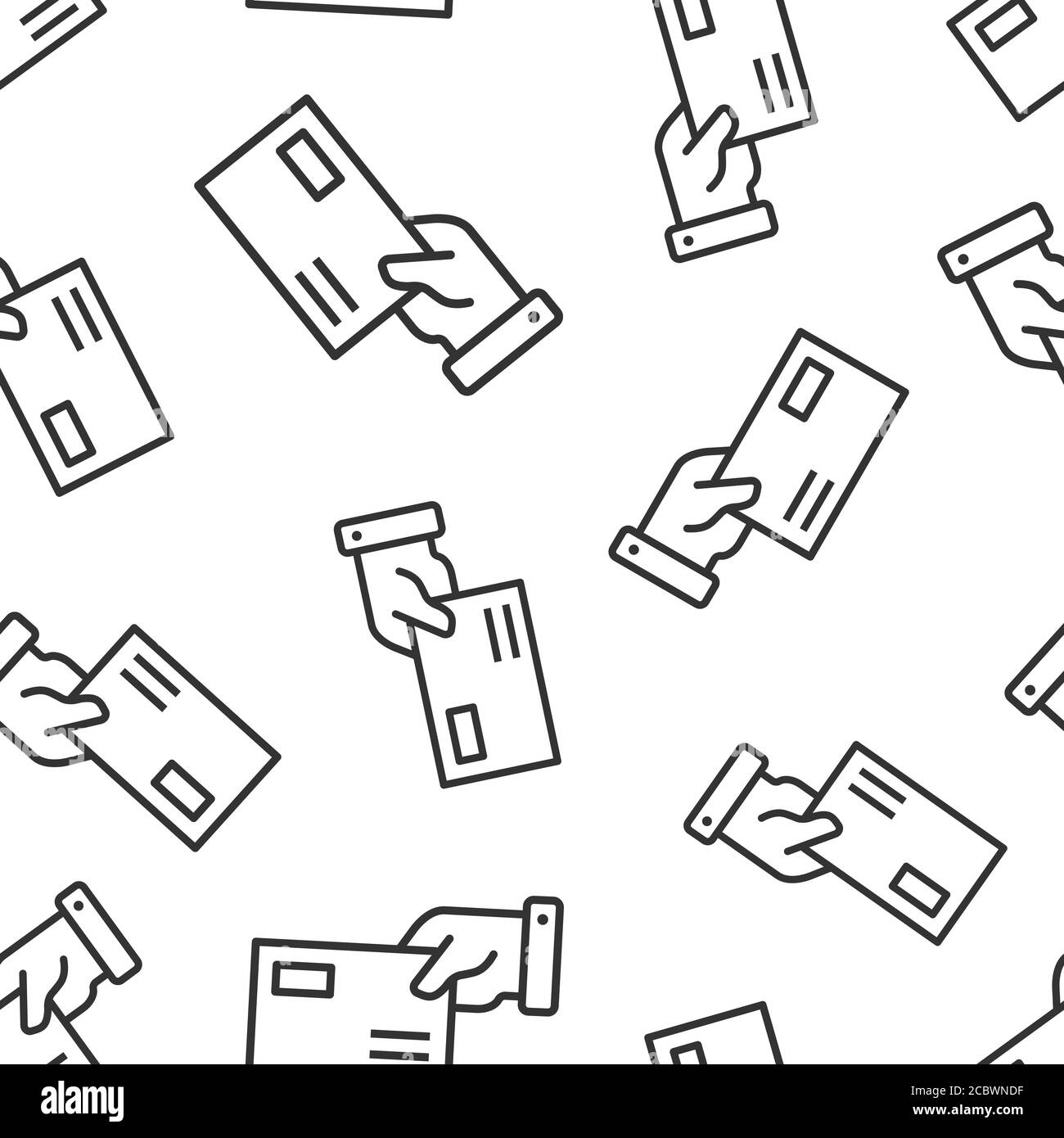 Hand with envelope icon in flat style. Mail letter delivery vector ...