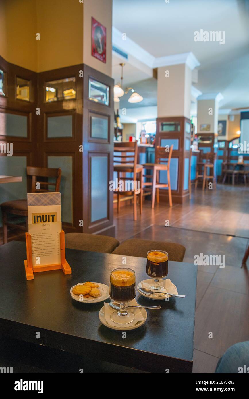 Two Irish coffees in a traditional cafe. Madrid, Spain Stock Photo - Alamy