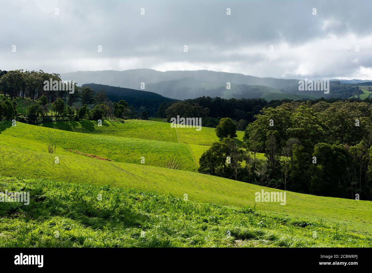 Storm with sunshine in the countryside of South Victoria, Australia ...