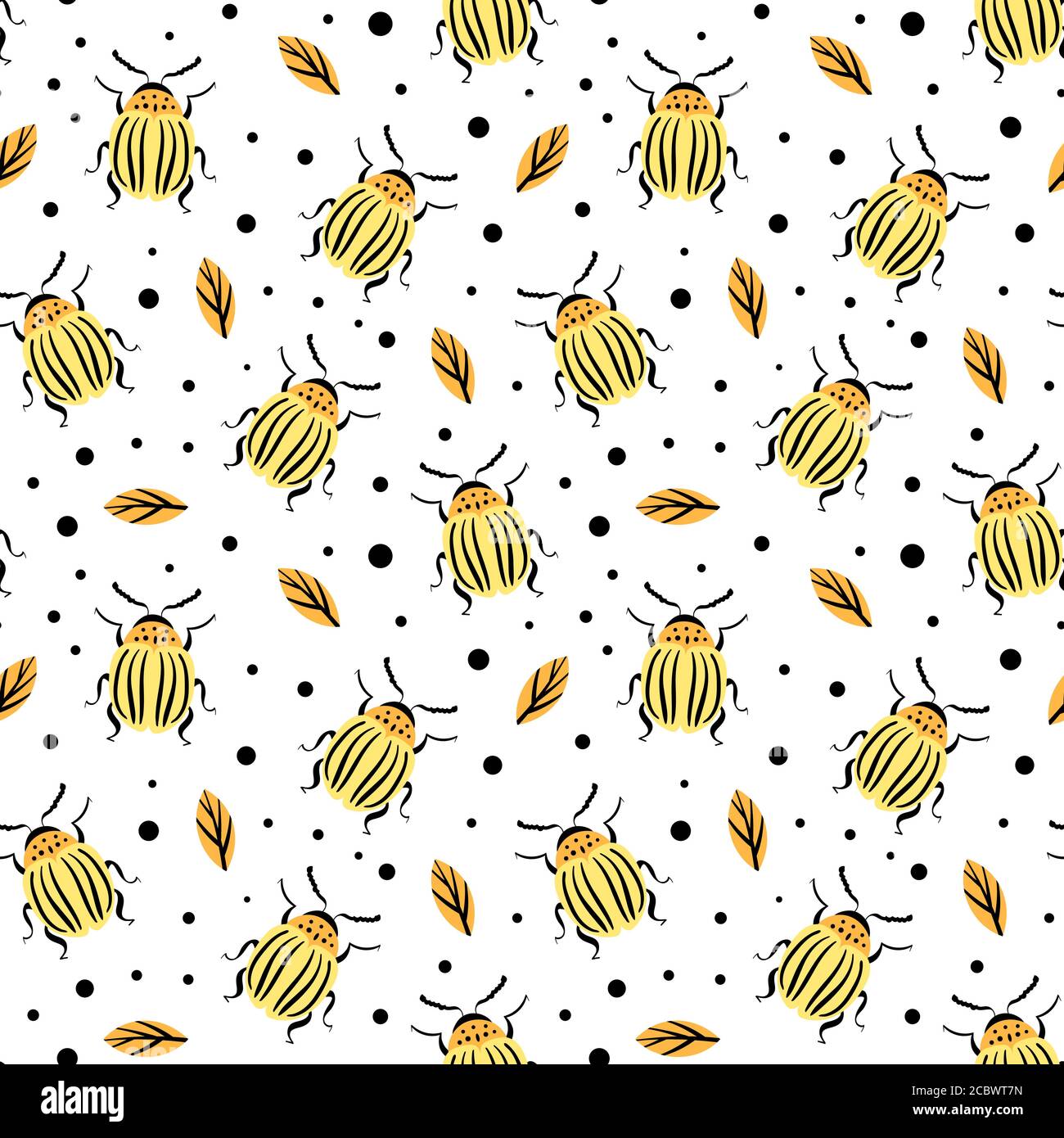 Seamless pattern with Colorado potato bugs and leaves. Vector ...