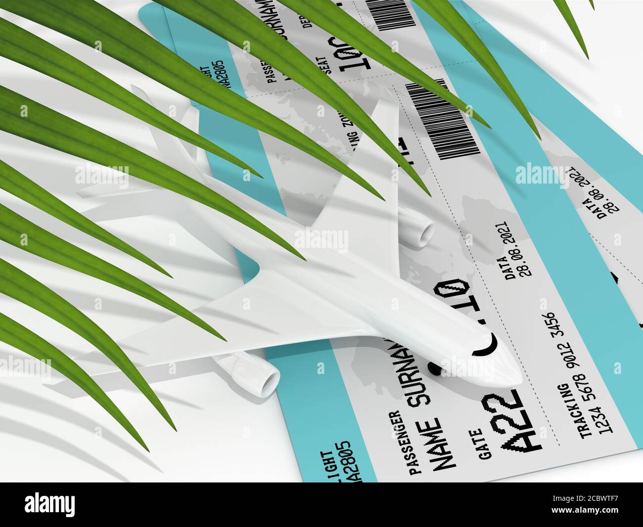 3d render of plane tickets and plane. Vacation travel concept Stock ...