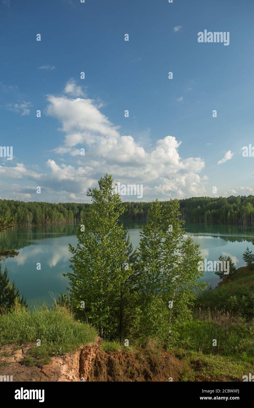 forest lake landscape. View of the blue lake forest Stock Photo - Alamy
