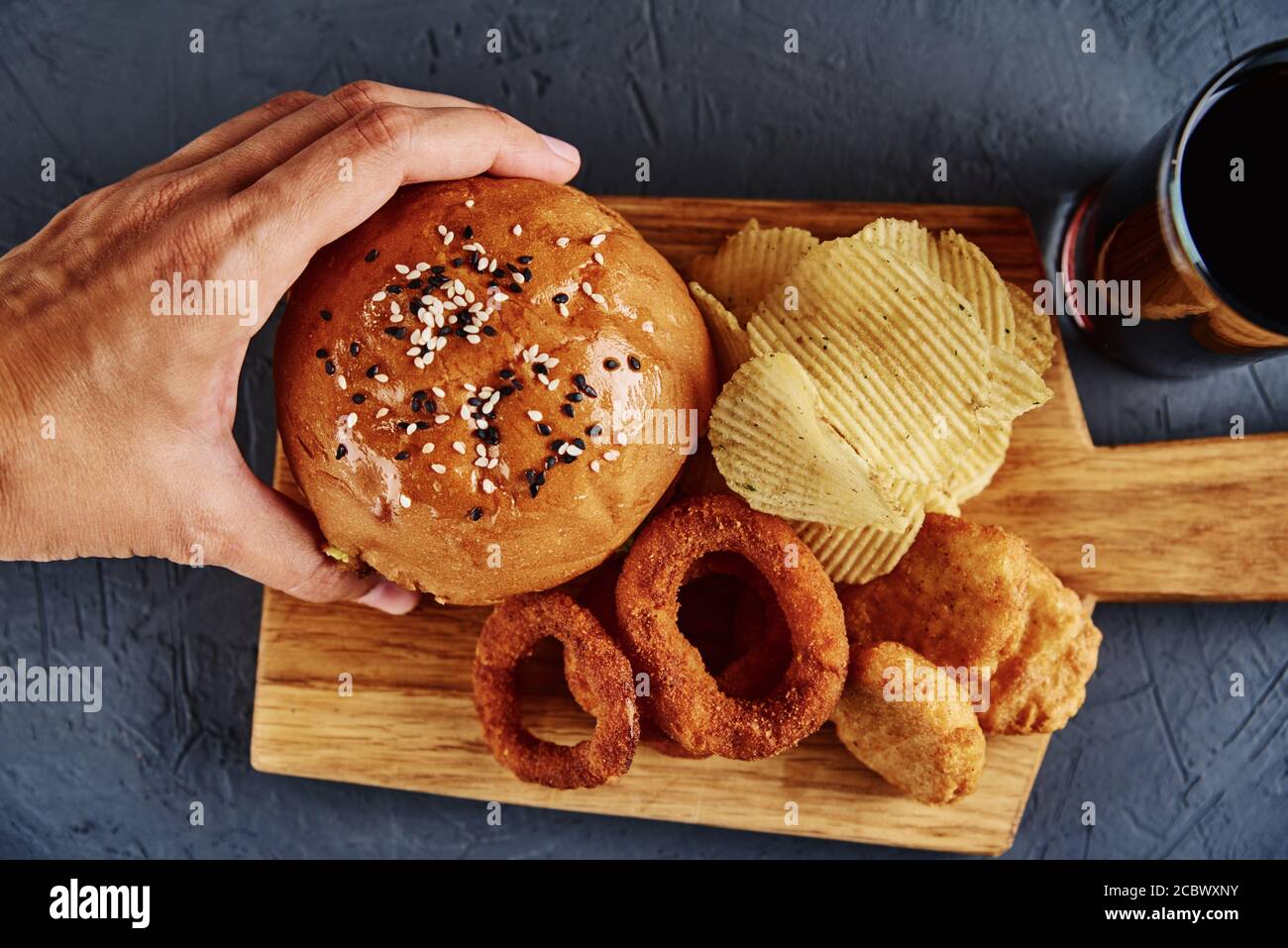 Unhealthy products and junk food. Different types of fastfood and ...