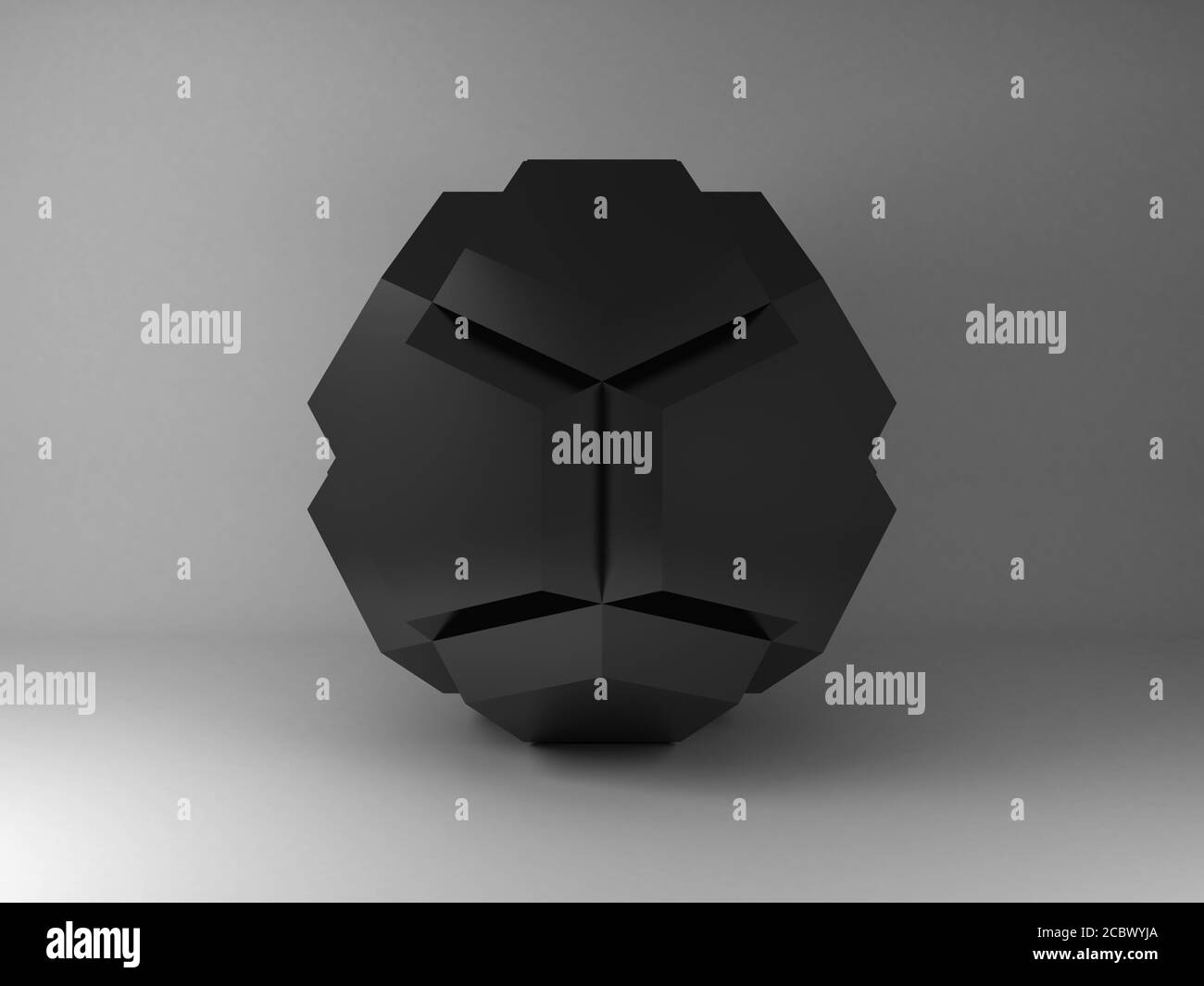 Abstract shiny black geometric object over light gray background with ...