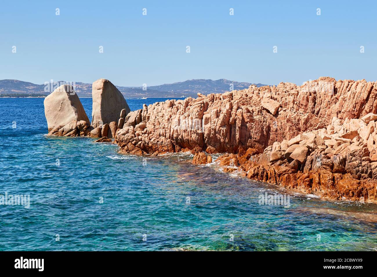Isola Spargi island, rocks in immaculate clear water of seashore on ...