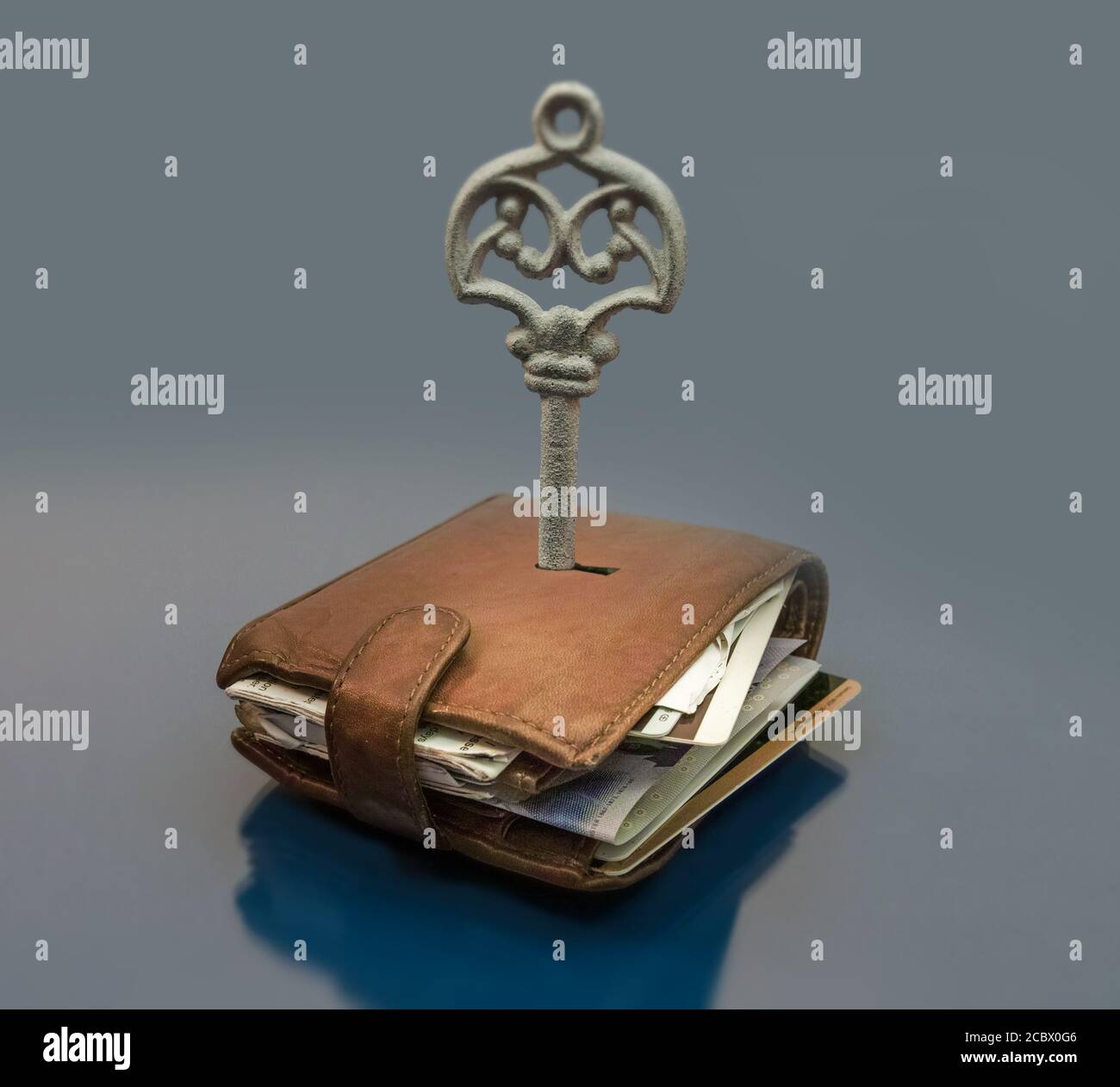 A fully loaded wallet with bills, credit cards, some money. In the ...