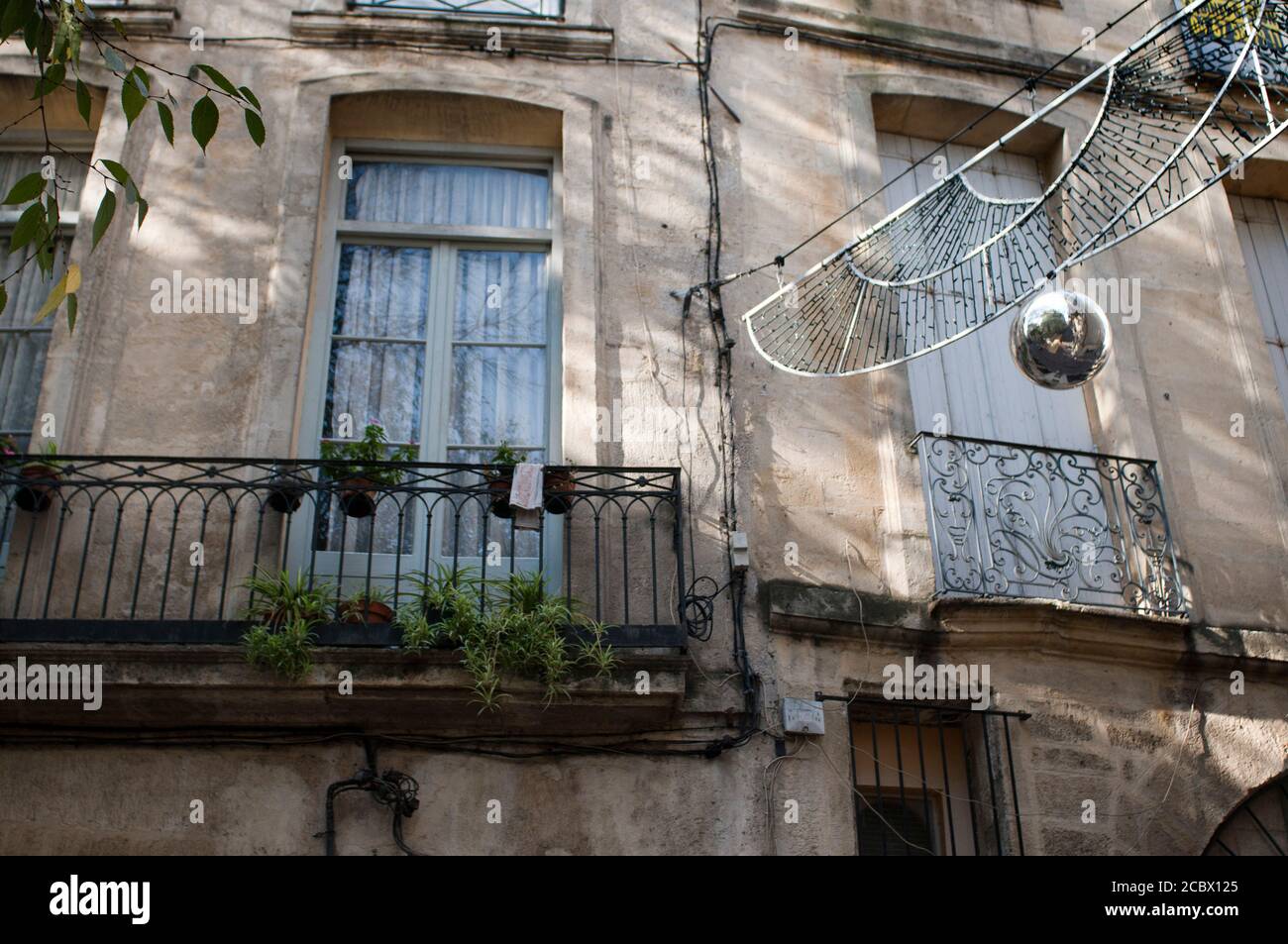 Christmas decoration and Balconies of the oldest buildings in the old ...