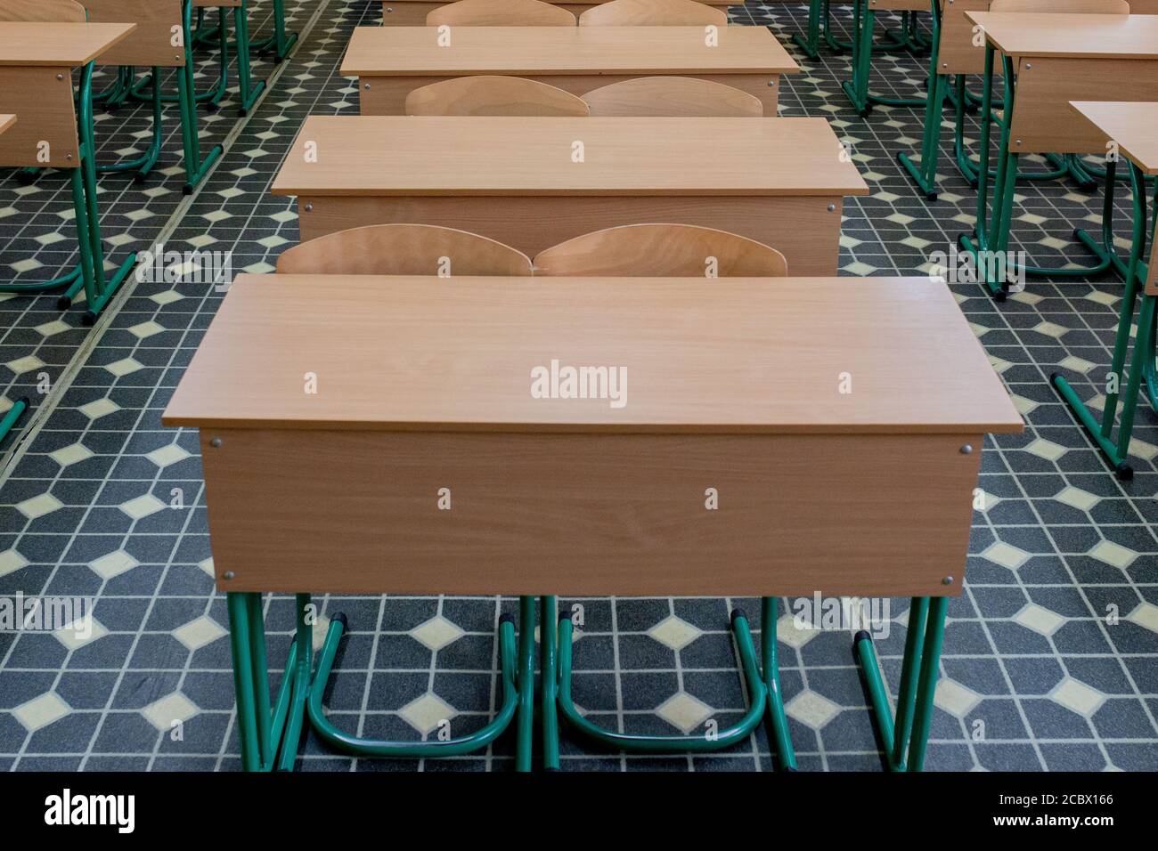 selective soft and blur focus.old wooden row lecture chairs in ...