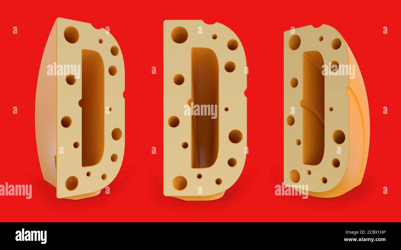 Capital letter D. Uppercase. Cheese alphabet and font. Set of three ...