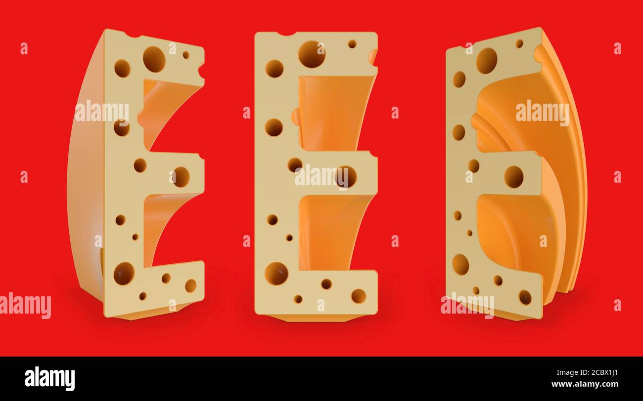 Capital letter E. Uppercase. Cheese alphabet and font. Set of three ...