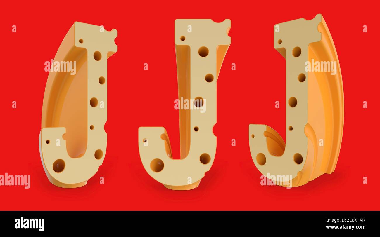 Capital letter J. Uppercase. Cheese alphabet and font. Set of three ...